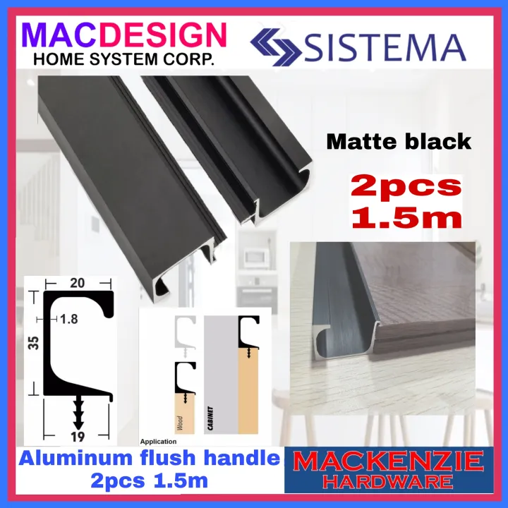 SISTEMA ALP210 BLACK ALUMINUM FLUSH PULL HANDLE 2PCS 150CM MACDESIGN ...