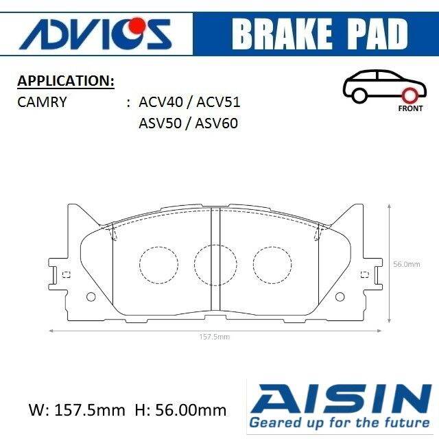 Aisin/Advics Brake Pad Front - Toyota CAMRY: ACV40 ACV51 ASV50 ASV60 ...