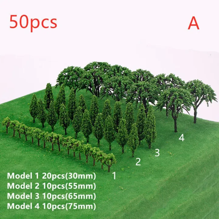 Railroad Model Trees Scale Trees Wargame 50PCS DIY Diorama Green ...