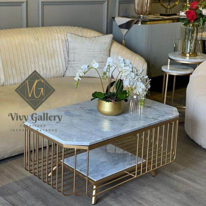 Meja Tamu Kaki Besi Top Marmer - Meja Minimalis Top Marmer | Lazada ...