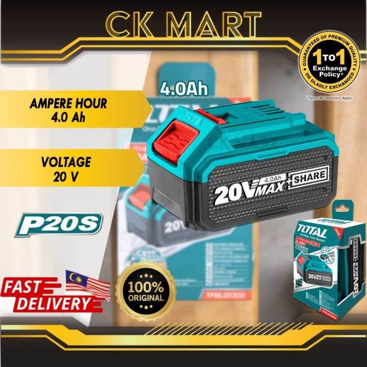 TOTAL Li-ion Battery (20V/4.0AH) TFBLI2002 | Total Battery 20V Li ion ...