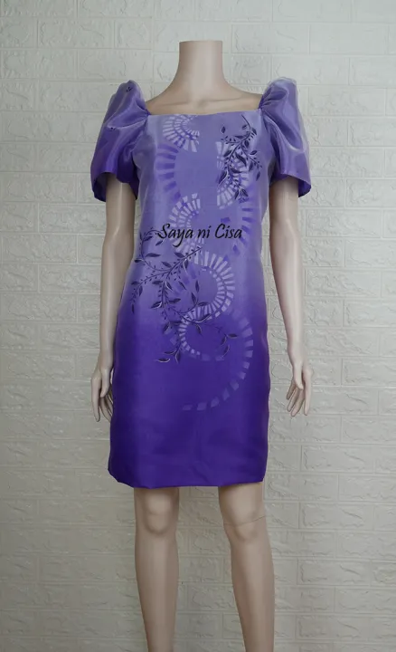 Filipiniana Barong Dress Simple Mestiza Sleeves handpainted-Lavender ...