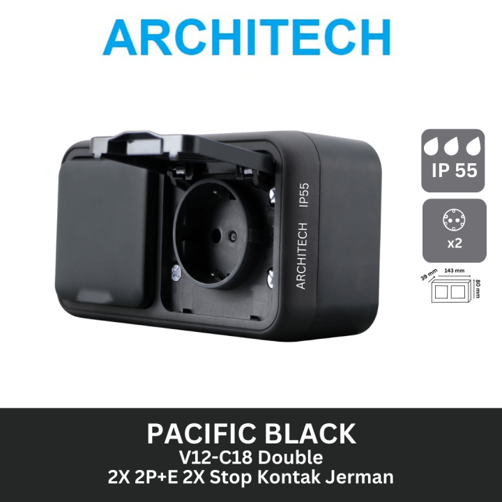 ARCHITECH STOP KONTAK DOUBLE / COLOKAN DOUBLE OUTDOOR WATERPROOF V12 SERIES PACIFIC/V12 C18 ...