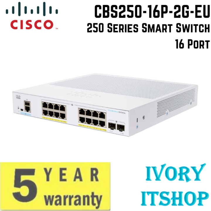 Cisco CBS250-16P-2G-EU 250 Series Smart Switch 16 Port Gigabit + PoE Power Budget 120 W + 2 x 1G ...