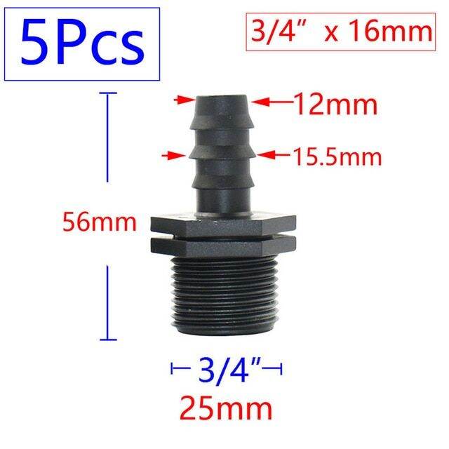 5pcs 1/2quot; 3/4quot; Male Female Thread Connector To Barb 16mm 20mm ...