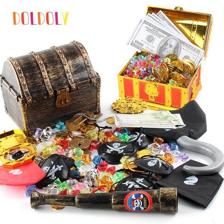 Plastic Pirate Treasure Box Gold Coin Gem Storage Organizer Chest Box ...