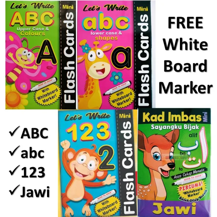 Kad Imbas ABC 123 Jawi KOMBO 4 set Huruf Nombor Flash Cards Alphabet ...