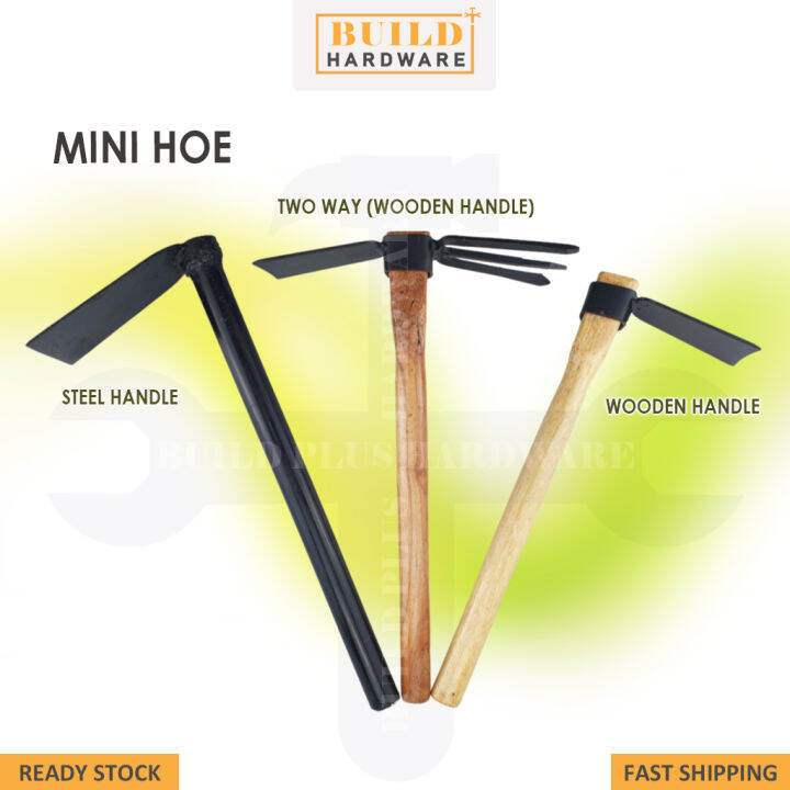 14"/15" One Way / Two Way Mini Hoe & Rake Wooden Handle Steel Handle ...