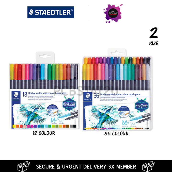 Staedtler Double-Ended Twin Watercolour Pen Brush - 18/36 Fibre-Tip Pen ...