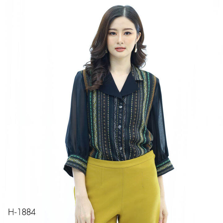 MIKIKO Shirt MI-H1884 ชิฟฟอนอังโกร่า แขนยาว IGPU22-10 | Lazada.co.th