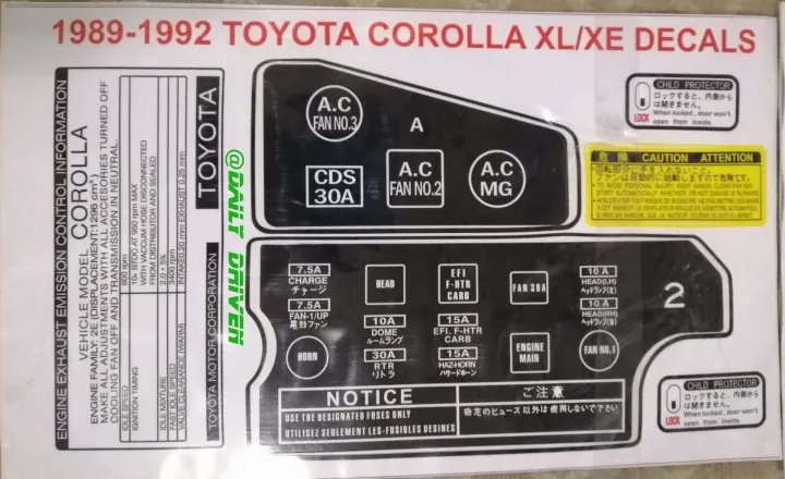 Toyota Sticker 1989 -1992 Toyota Corolla XL / XE Stock Sticker | Lazada PH