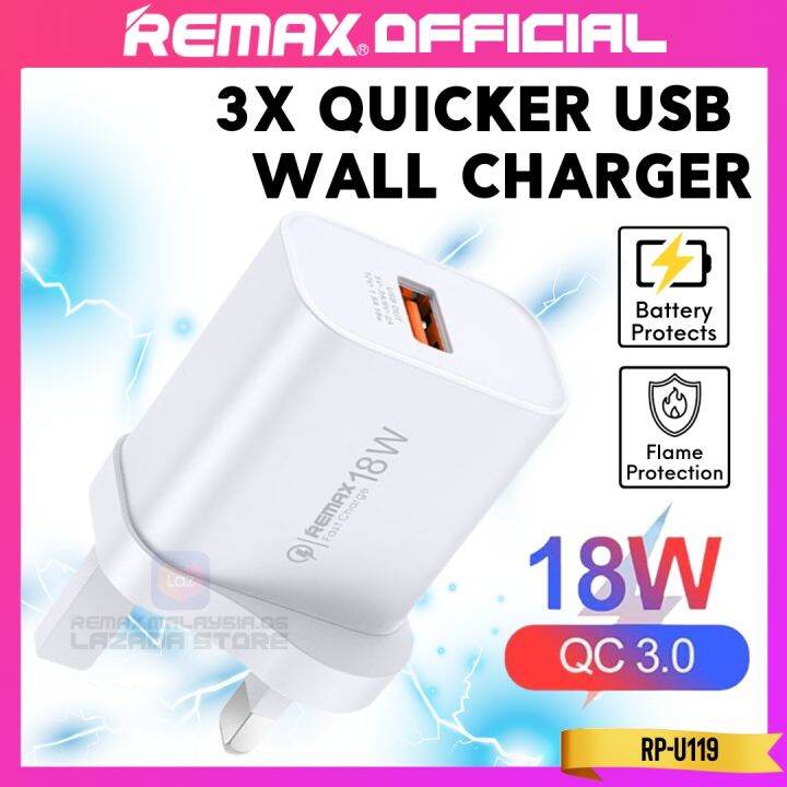 REMAX OFFICIAL Phone Quick Charging 18W 3 Pin Plug PD Portable Wall ...