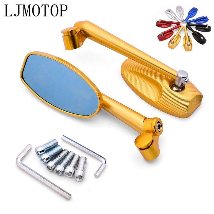 Universal Motorcycle Side Rear View Mirrors Blue Anti-glare Mirror CNC ...