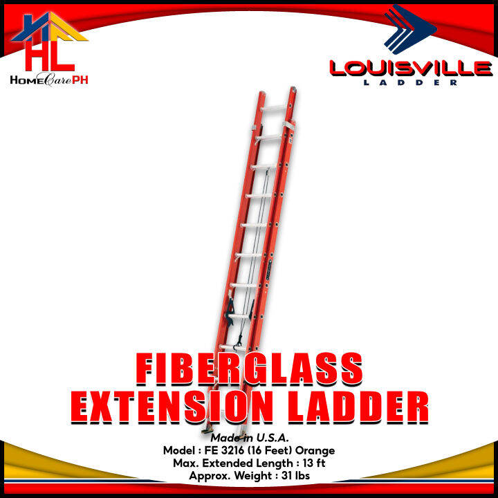 Louisville 16FT Fiberglass Extension Ladder 300lbs FE 3216 Orange ...