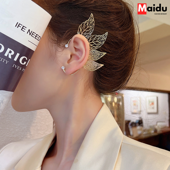Maidu Jewelry Elf Leaf Earring for Women Lastest No Perforation Ear ...