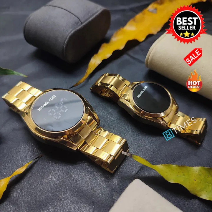 MK Digital Touch Screen Gold Black Dial Stainless Steel Couple Watch ...