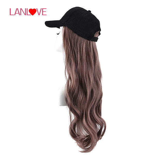 LANLOVEหมวกเบสบอลผมที่แนบมาสำหรับผู้หญิงวิกผมปลอมยาวหยักหยิกหมวกเบสบอลประจำวัน | Lazada.co.th