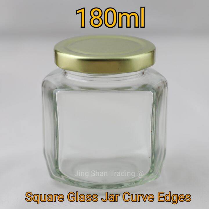 [75pcs] 180ml Square glass jar with curve edges/botol kaca sambal ...
