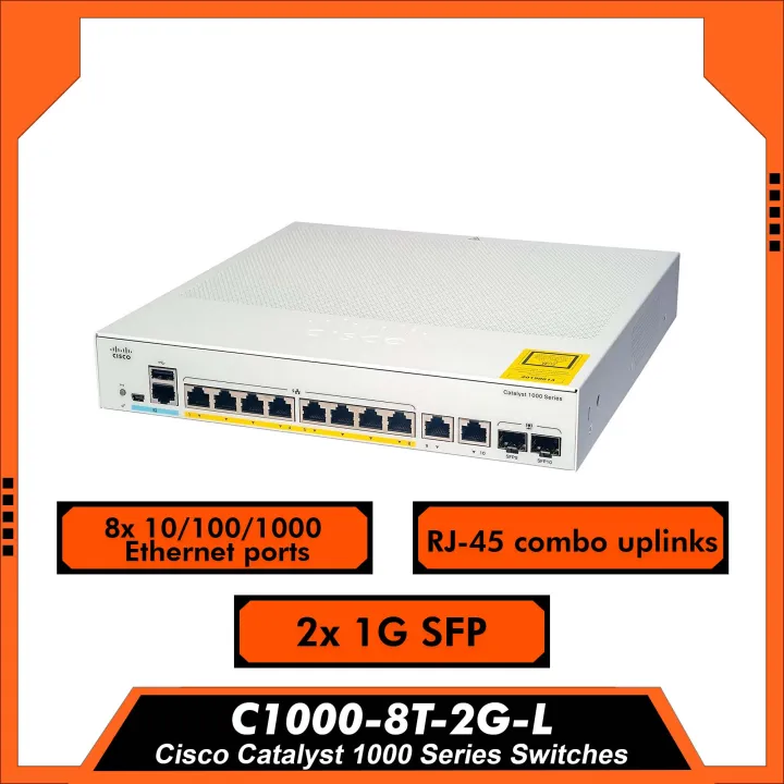C1000-8T-2G-L│Cisco Catalyst 1000 Series Switches│8x 10/100/1000 Ethernet ports│2x 1G SFP and RJ ...