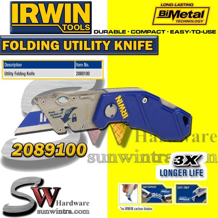 IRWIN Folding Utility Knife Cutter with Tool-free Blade Access #2089100 ...
