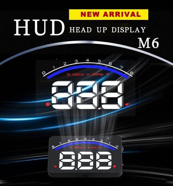 ใหม่ M6 HUD OBD2 Head Up Display คำเตือนระบบกระจกหน้ารถ Auto อิเล็กทรอนิกส์ Overspeed อุณหภูมิ ...