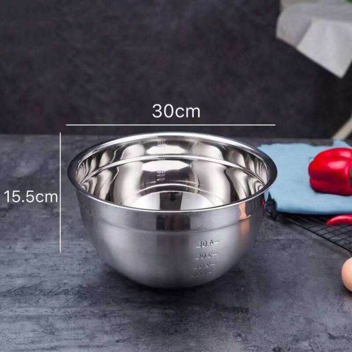 COD 30CM Thick Stainless German Bowl Salad Bowl Mixing Bowl With ...