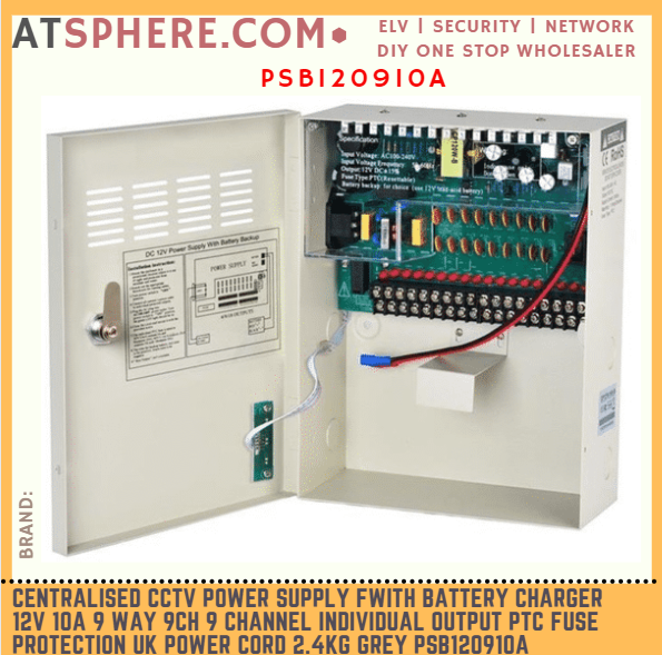 Centralized CCTV Power Supply w Battery Charger 12V 10A 9 Way 9ch 9 ...