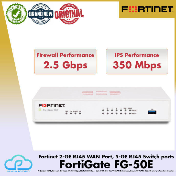 Fortinet FortiGate FG-50E Firewall - 2-GE RJ45 WAN Port, 5-GE RJ45 ...