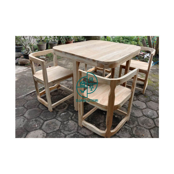 Set Meja Makan Oval Kayu Jati 4 Kursi Minimalis | Lazada Indonesia
