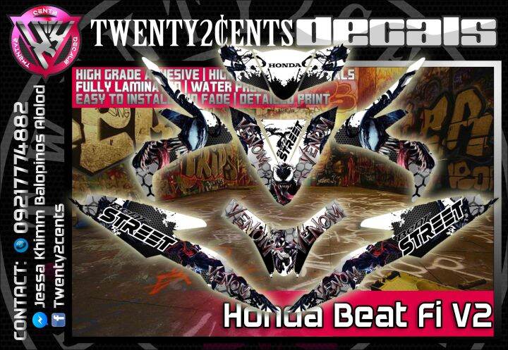 Honda Beat Fi V2 Decals / Sticker white Venom | Lazada PH