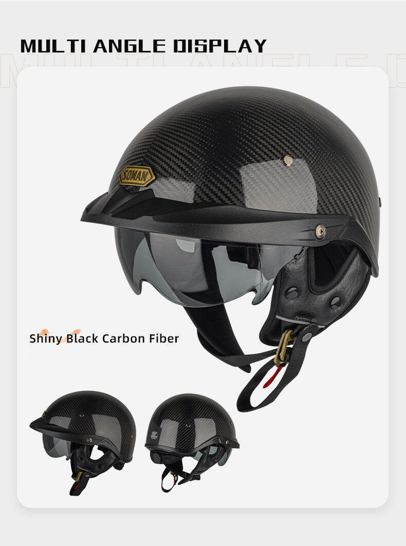 R Half Face Motorcycle Helmet for Men Black Vintage Summer City ...