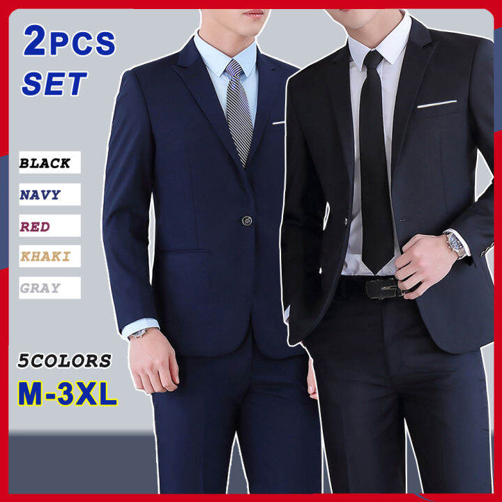 Men Suit Set Slim Fit Formal Business Outerwear Blazer Set Men Groom ...