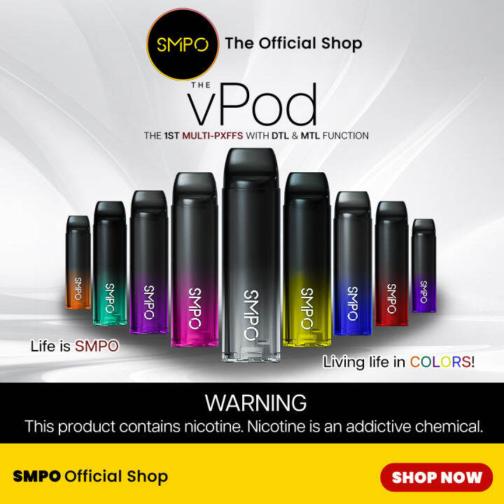 SMPO VPod Device + FREE Pod 12ml 3% freebase nicotine Rechargeable disposable vape | Lazada PH