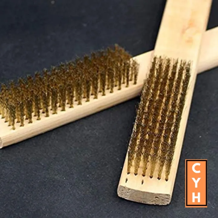 Copper wire brush with wooden handle/Berus Pembersih 铜丝刷木柄纯铜刷金属高密度清洁刷 ...
