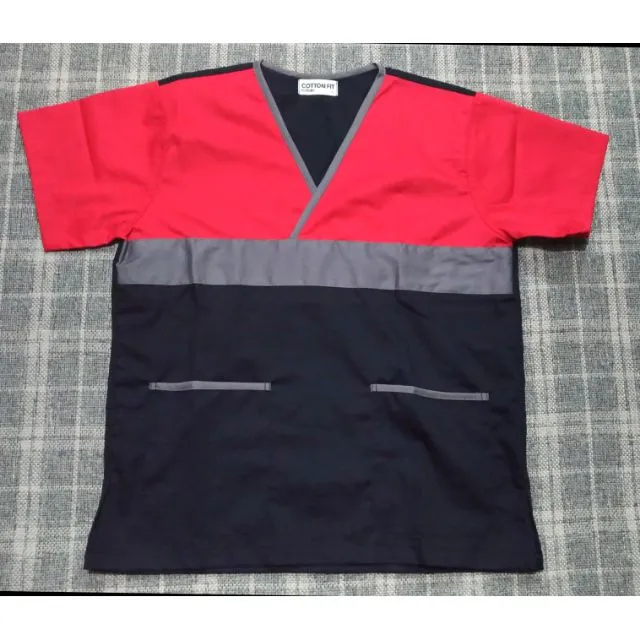 Tri-Color Overlap Scrub Suit with Plain Pants (Charcoal) [LCR] (oste ...