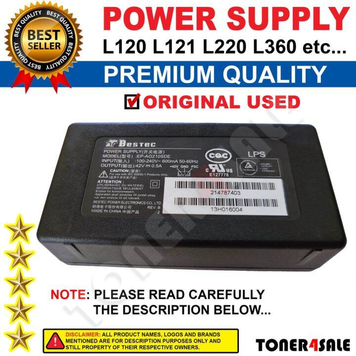 Power Supply for Epson L110 L120 L121 L210 L220 L360 L565 Original USED ...