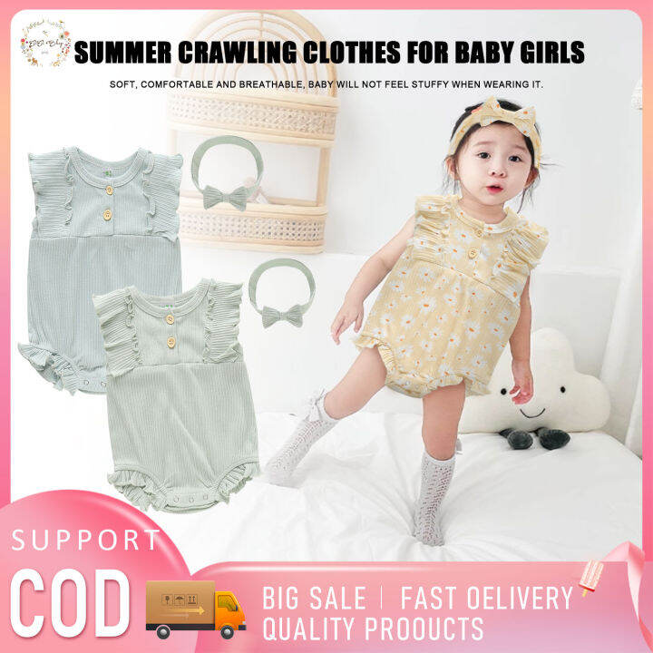CiCi BABY Newborn Girl Cute Cotton Summer Onesie Headband Clothing 2pcs ...