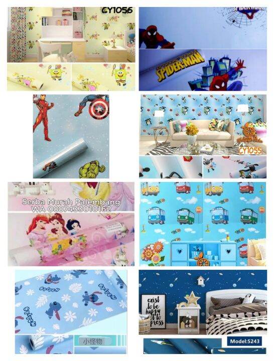 wallpaper sticker 45cm x 10m karakter Doraemon Hello Kitty Keropi Avenger Tayo Stich Princess ...