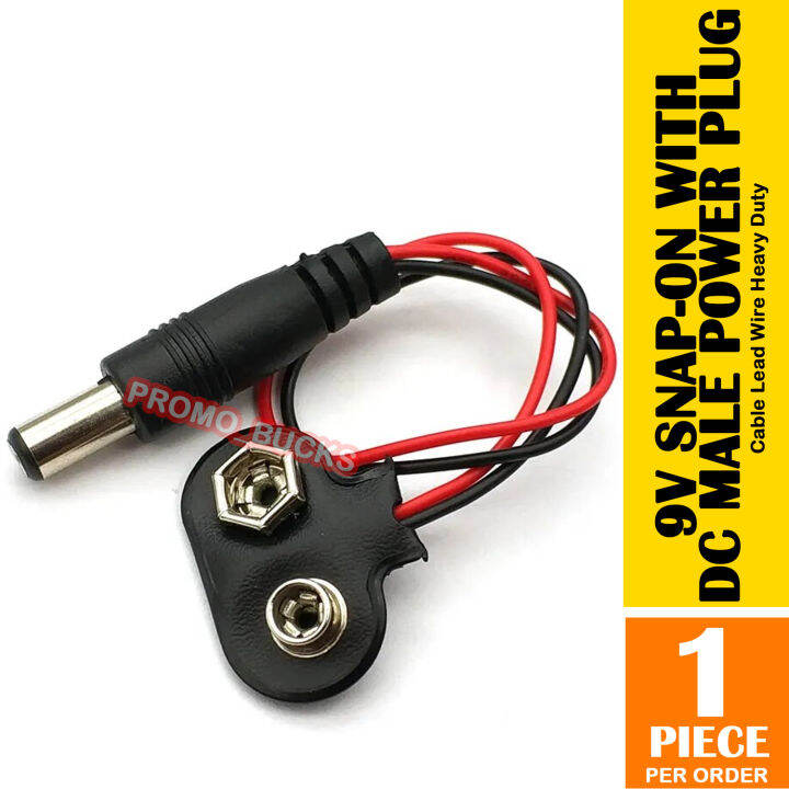 9V Battery Connector to Standard Male DC Plug 5.5x2.1 mm Jack Snap T ...