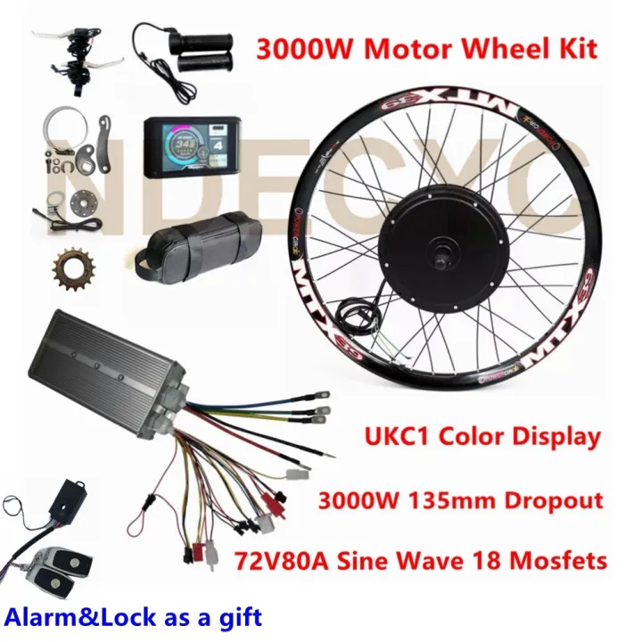 135Mm Dropout 90Km/H Max Speed Electric Bike Motor Wheel Kit 48V-72V 3000W Ebike Conversion Kit ...