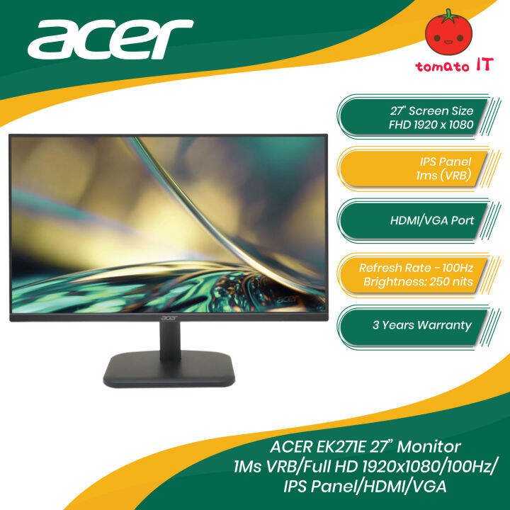 ACER EK271E 27” Monitor 1Ms VRB/Full HD 1920x1080/100Hz/1ms/IPS Panel ...