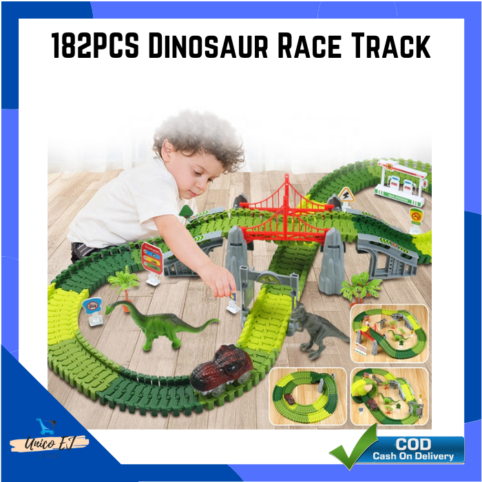 Unico. 182 PCS Dinosaur Track Toy DIY Assemble Railway Car Track ...