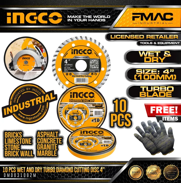 INGCO Industrial 10 Pcs / Set Turbo Blade Diamond Disc Wet And Dry 4 ...