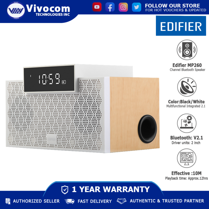 Edifier MP260 (WHITE) Wireless Bluetooth V5.0 Subwoofer Stereo Wooden ...
