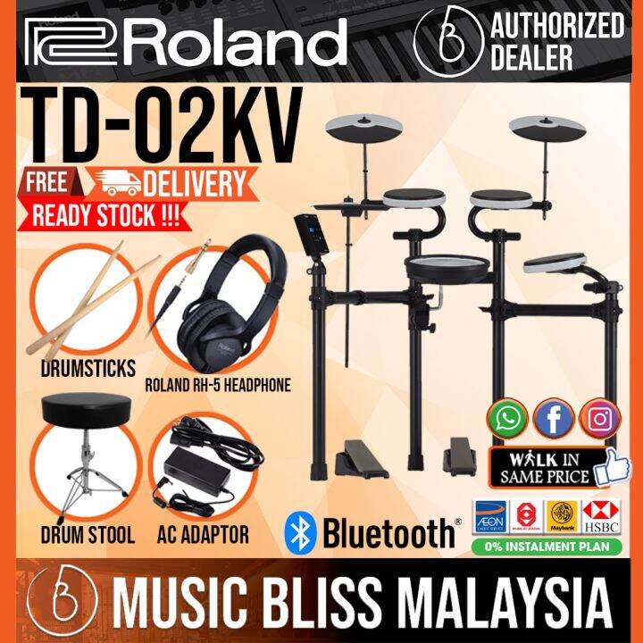 Roland TD-02KV V-Drums Electronic Drum Set with RH-5 Headphone, Drum Throne and Drumsticks ...