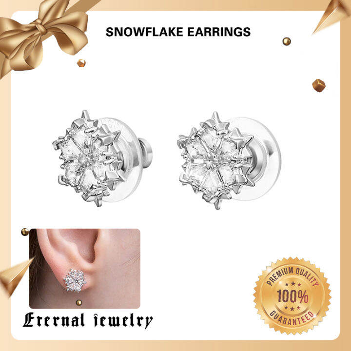 Swarovski แท้ ต่างหูผู้หญิง สวารอฟสกี้ เกล็ดหิมะตุ้มหู snowflake ...