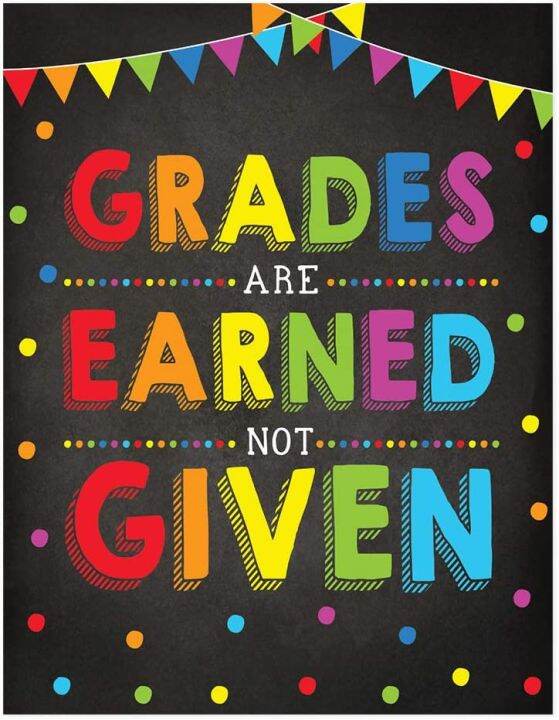 School Classroom Homeschool Teacher Wall Art Decor Poster Signs Grades Are Earned Not Given ...