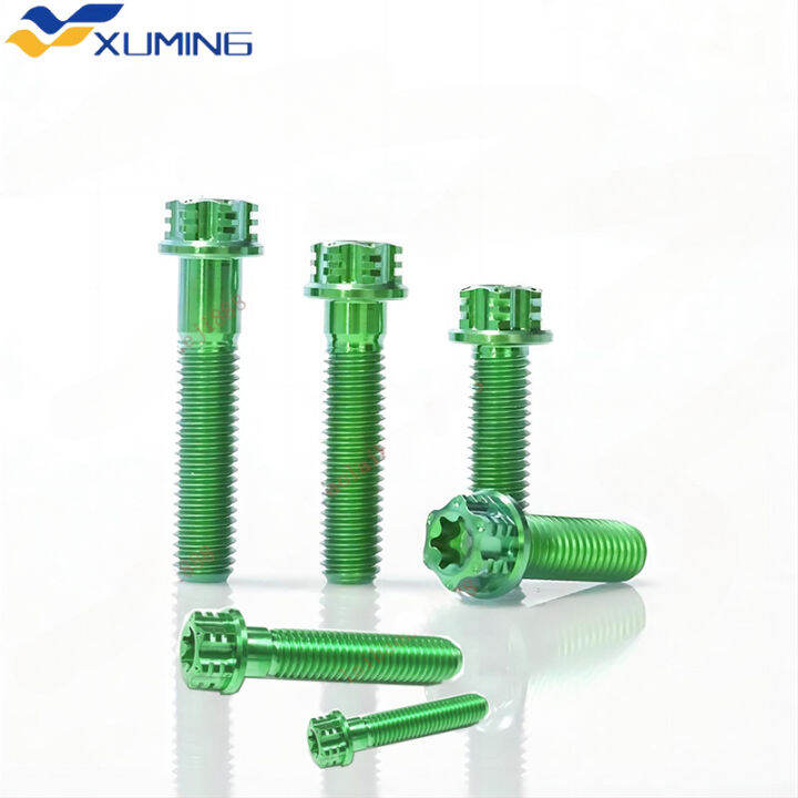 C4 Xuming/Gr5 M6 M8 M10ไทเทเนียมหน้าแปลนโลหะผสมสกรูสีเขียว10มม.-90มม. ...