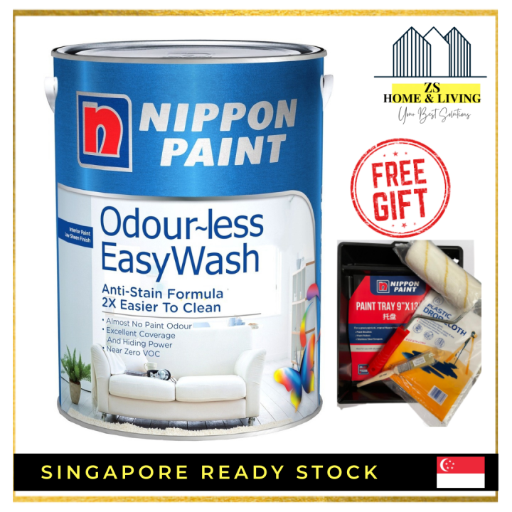 (All Colours Available!!) NIPPON PAINT Odour-less EasyWash 1L & 5L Clean off Stain | Lazada ...
