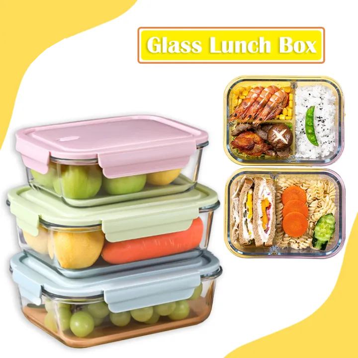 2/3 Divisions Microwave Safe Glass Lunch Box Fresh Keeping Freezing ...